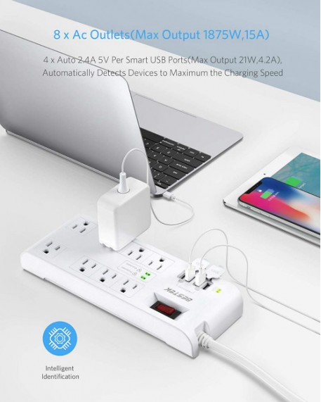 BESTEK Power Strip 2000 Joules with 15A 125V AC 8-Outlet