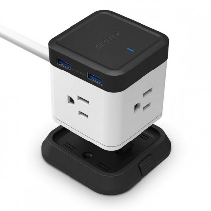 Cube 3-Outlet Travel Power Strip (Black & White) -BESTEK